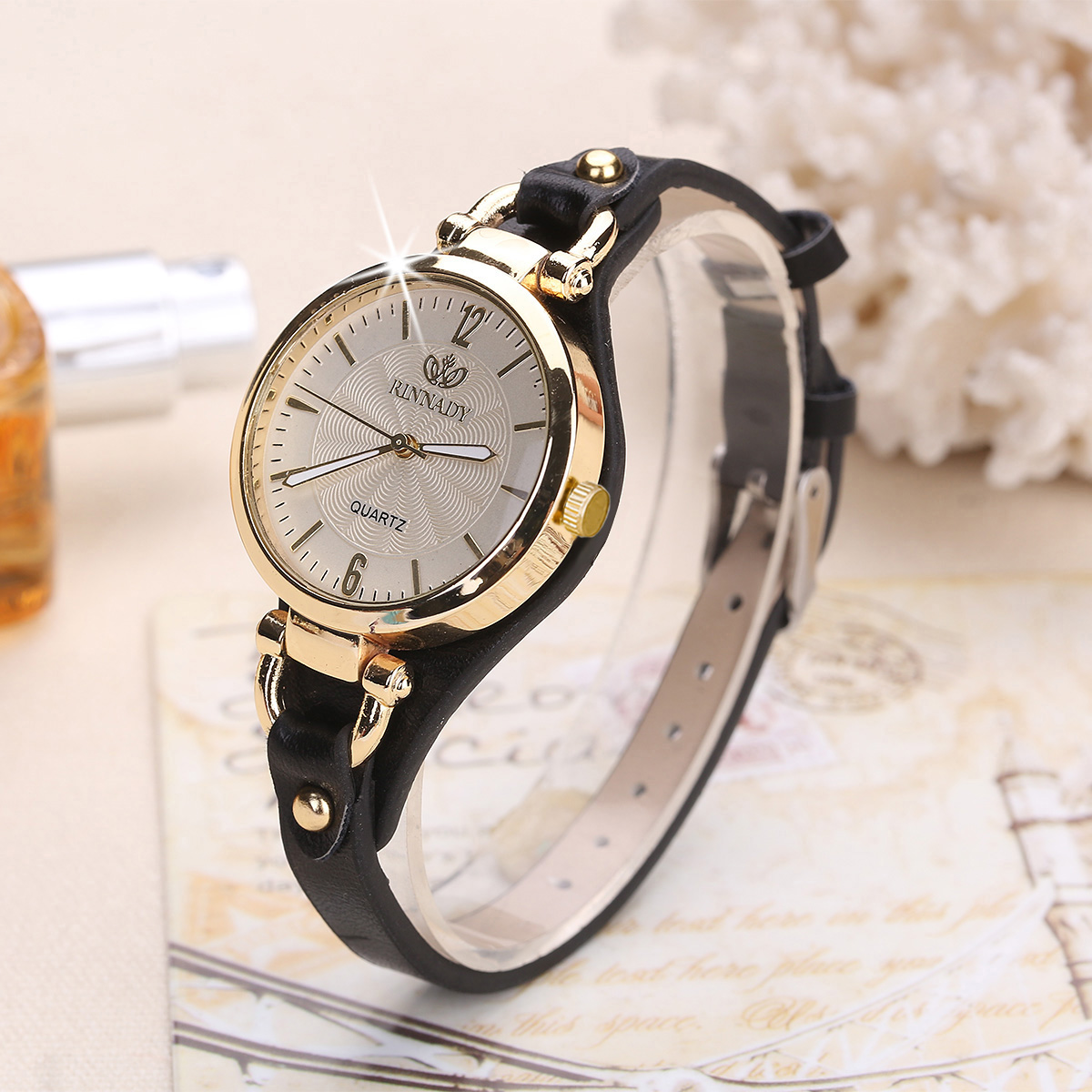 Chic Women's Quartz Watch with Unique Integrated Leather Strap ...
