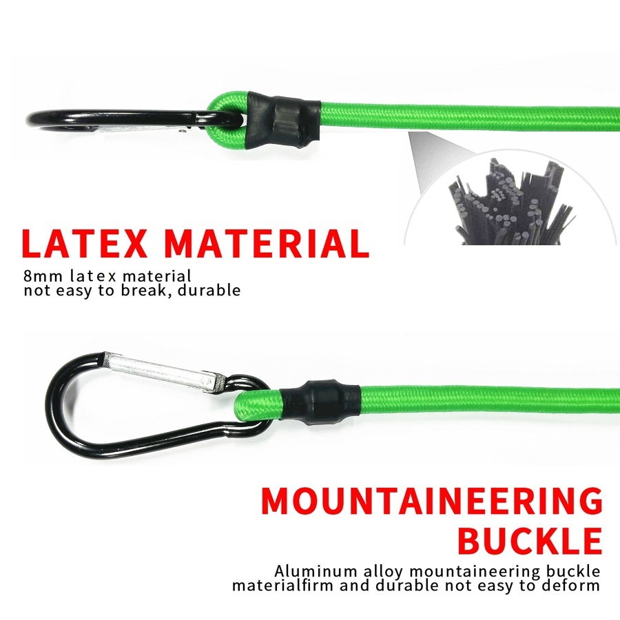 30/60/90/120/150CM Green Stretch Elastic Ropes 8MM Bungee Cords With ...