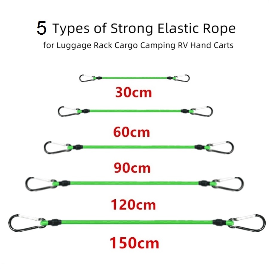 30/60/90/120/150CM Green Stretch Elastic Ropes 8MM Bungee Cords With ...