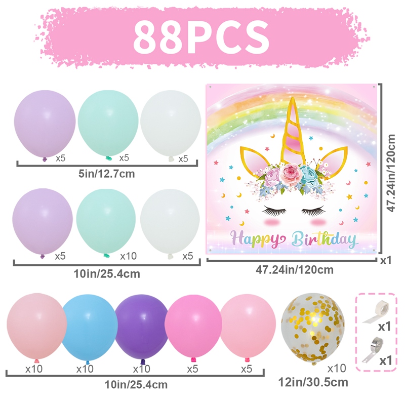 88pcs Unicorn Backdrop Balloon Garland Arch Set Purple Pink Balloons ...