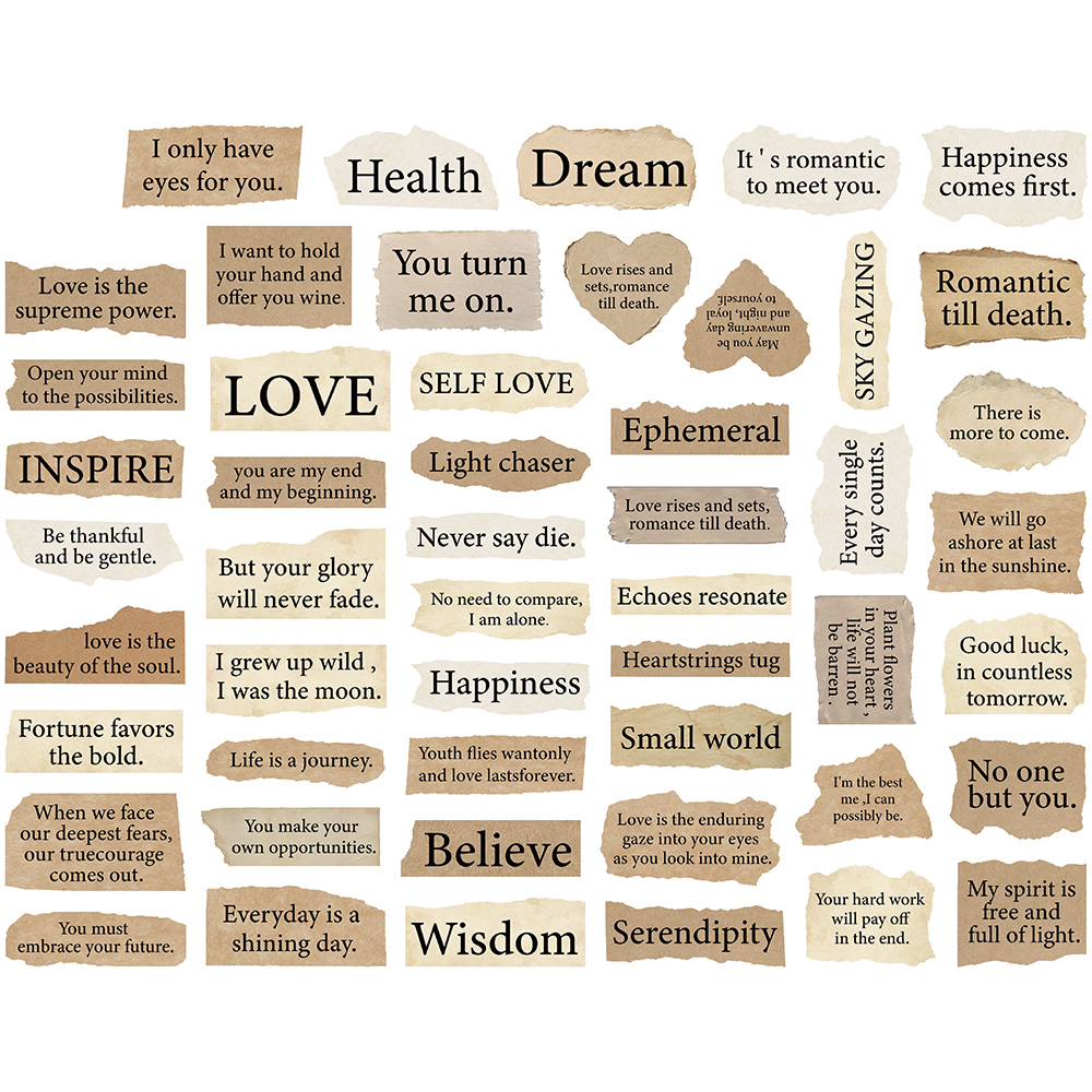 [Large Sticker]50pcs English Poem Newspaper Art Decoration Retro Text ...