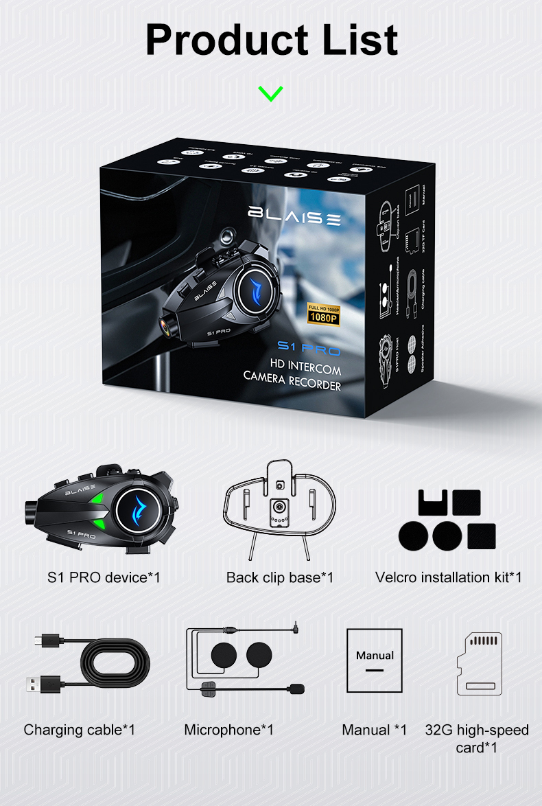 BLAISE S1 PRO Motorcycle Helmet Intercom Headset With camera For Helmet ...