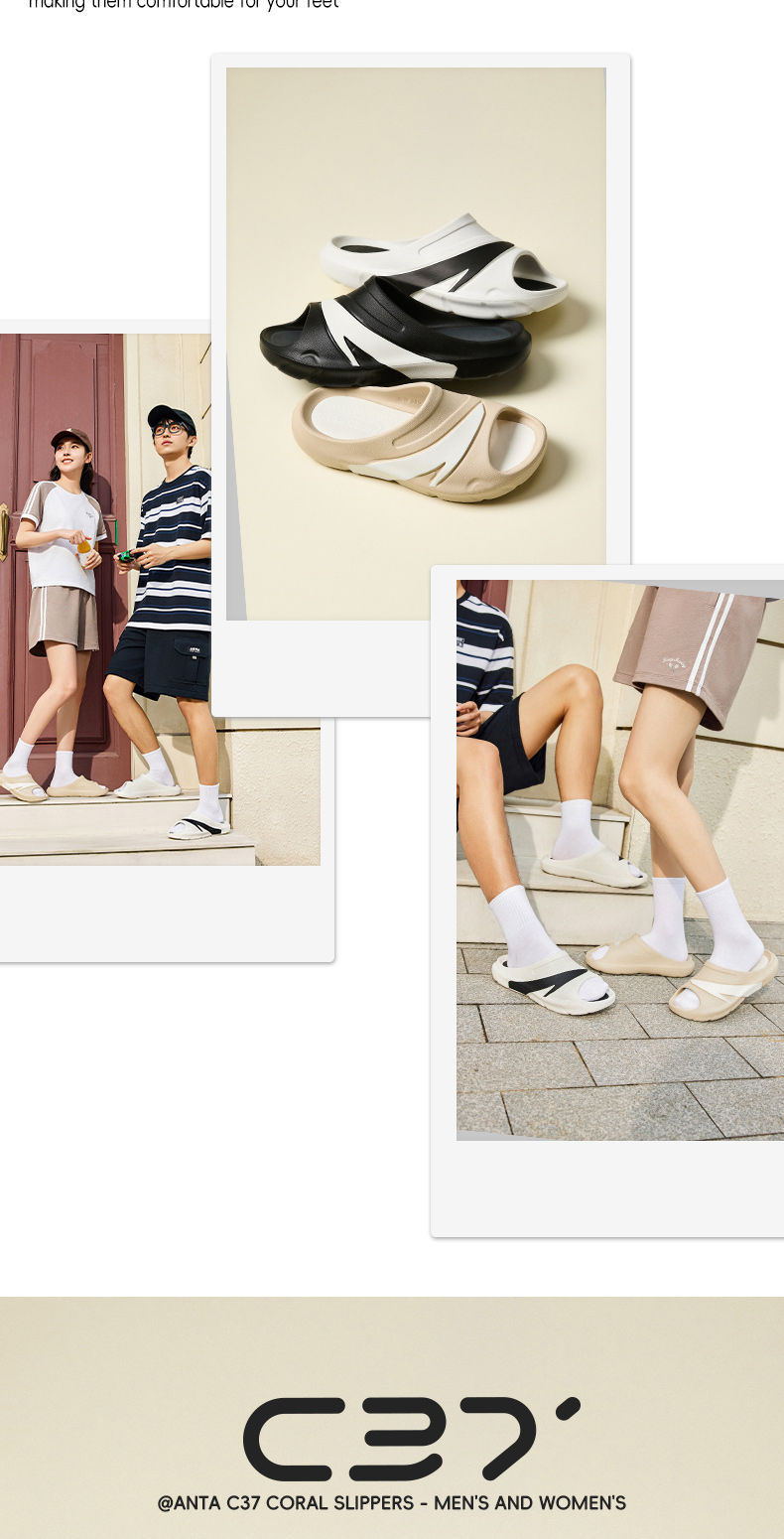 ANTA Men C37 Beach Slippers Non-slip Soft Rebound Cushion Trendy Street Comfortable Shoes ...