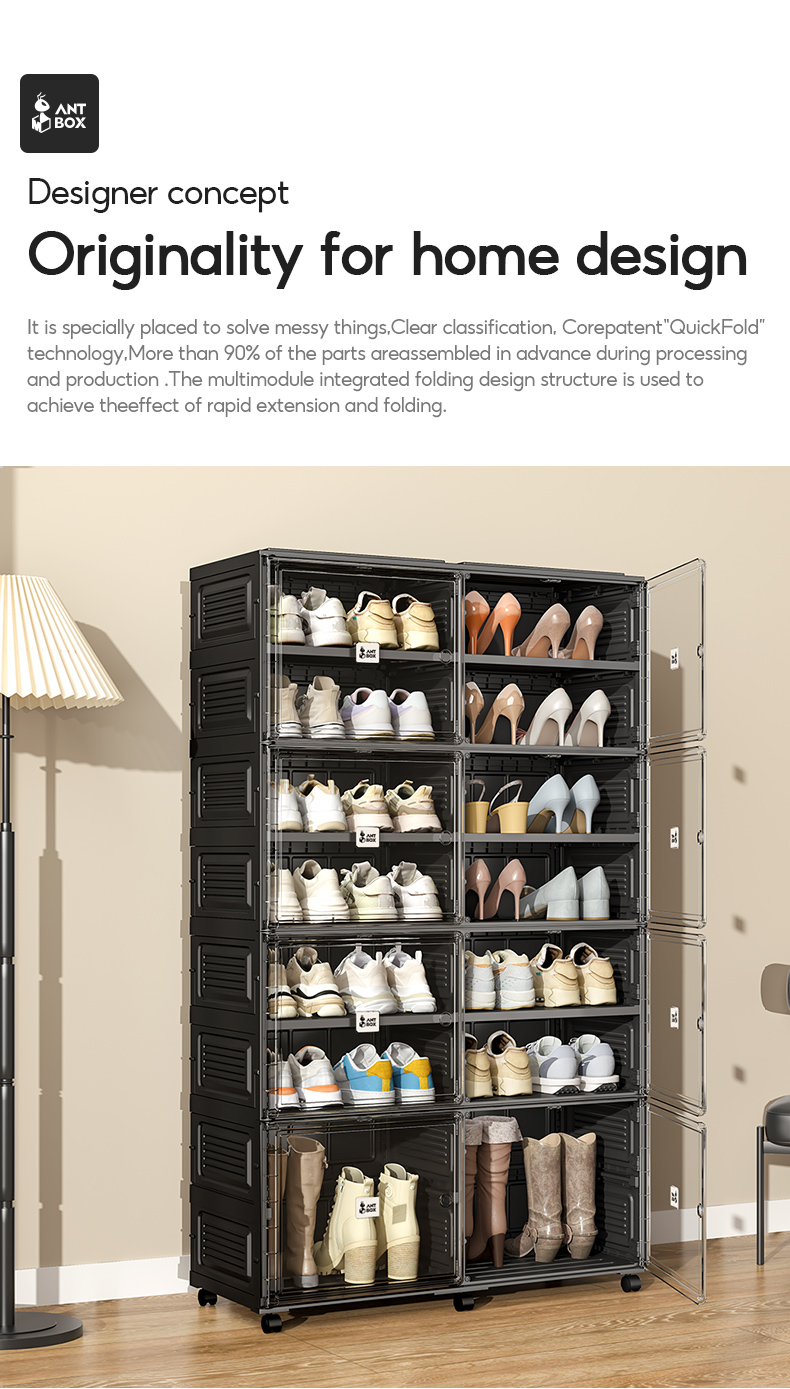 ANTBOX Shoe Cabinet Black 24 Pairs Installation-Free Portable Stackable ...