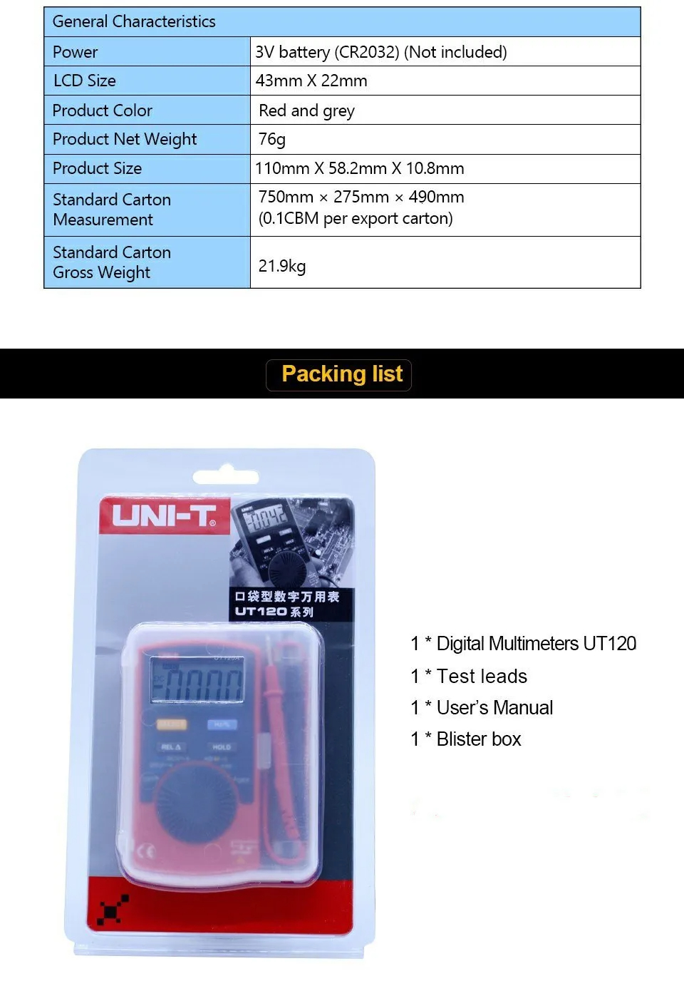 UNI-T UT120C UT120A UT120B Pocket Size Stype Digital Multimeter Auto ...