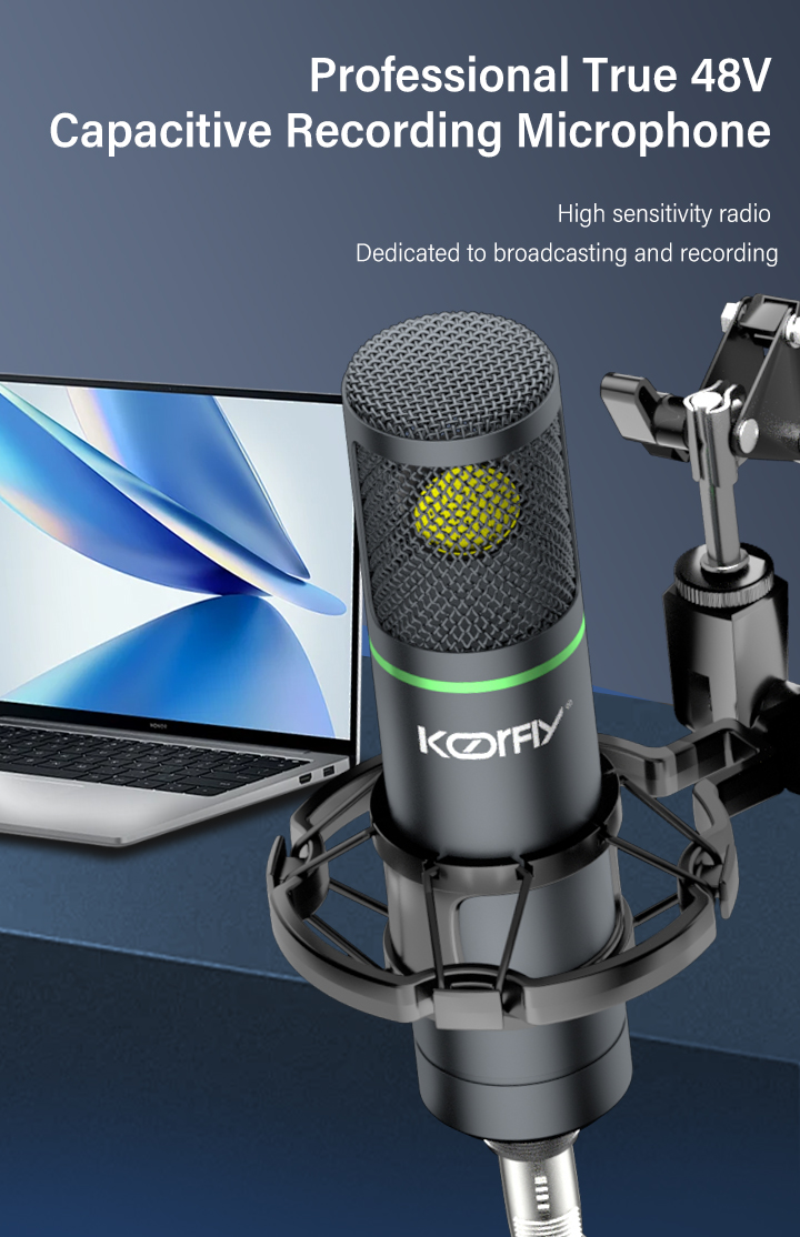 KOORFLY F22 PRO New Version Real 48V Condenser Microphone Studio Broadcasting Recording ...