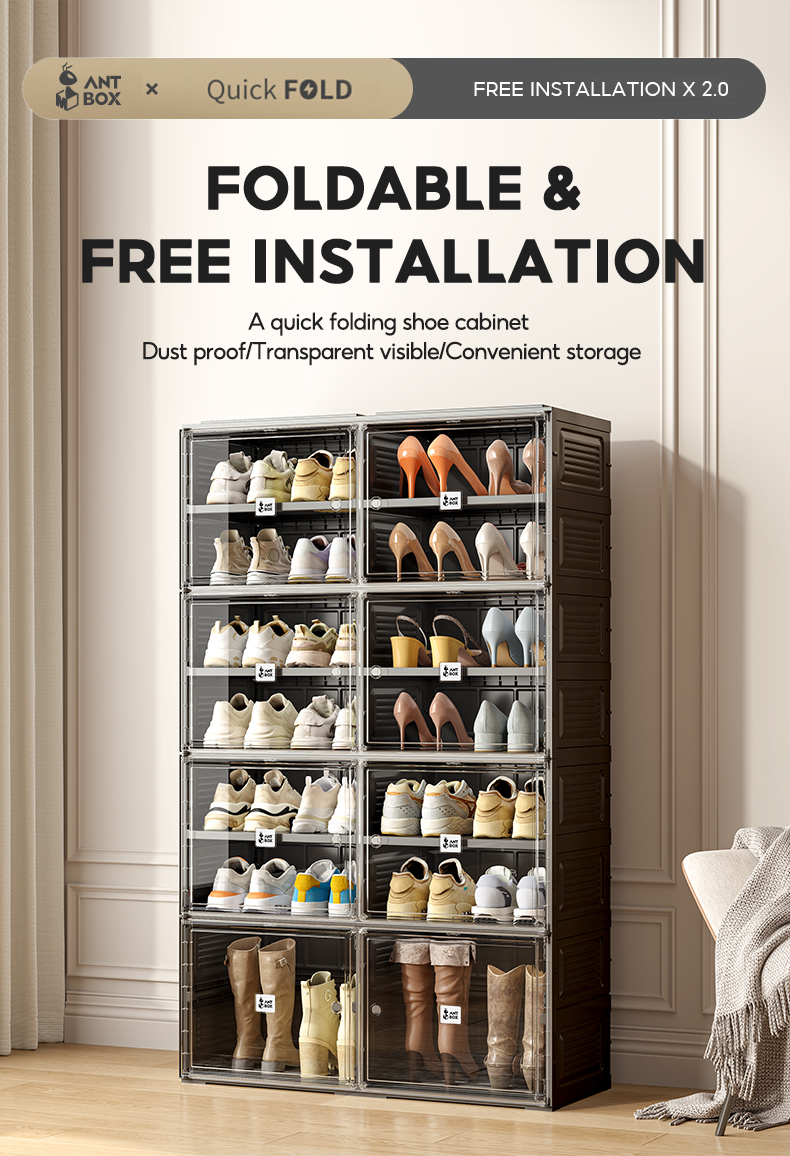 ANTBOX Shoe Cabinet Black Color Installation-Free Required Portable ...