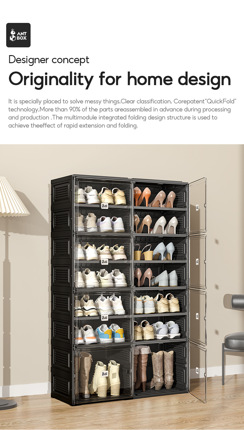 ANTBOX Shoe Cabinet Black Color Installation-Free Required Portable ...
