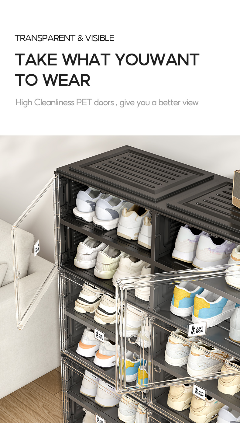 ANTBOX Shoe Cabinet Black Color Installation-Free Required Portable ...