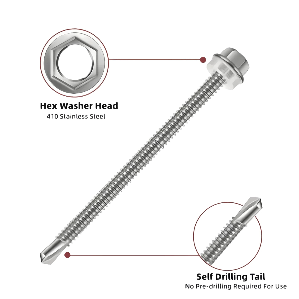 100PCS Hex Washer Head Self Drilling Screws 410 Stainless Steel Sheet ...