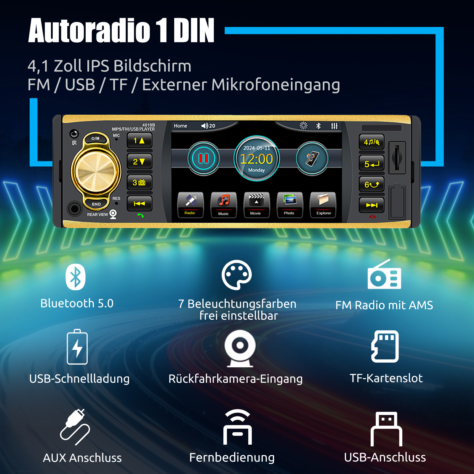 ESSGOO Car Stereo 1 Din Touch Screen 4.1inch Remote Camera Sterio with ...