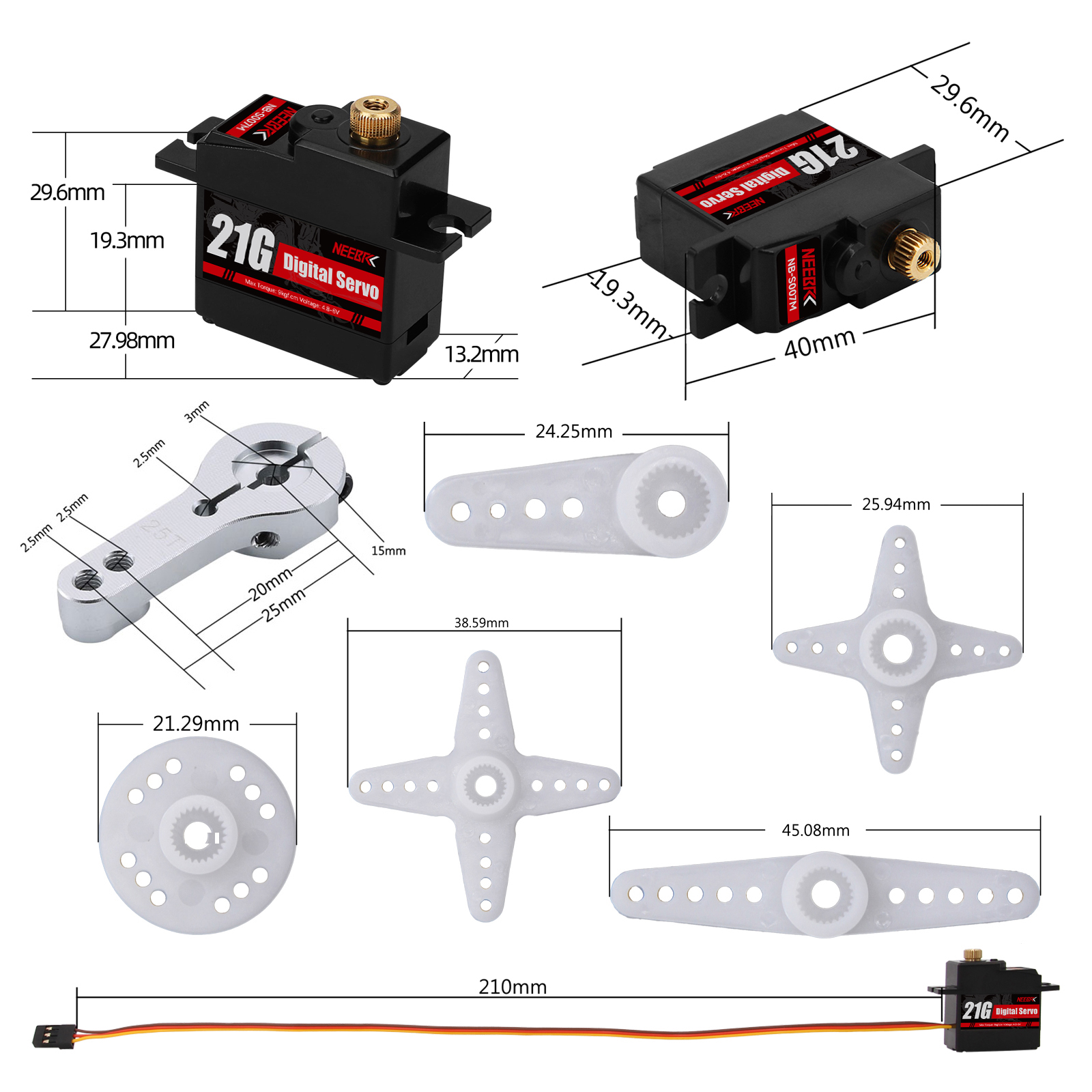 NEEBRC 21G Waterproof RC Digital Micro Servo Mini Servo With Metal Arm For 1/14 1/16 1/18 RC ...