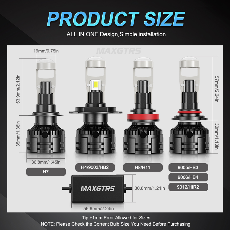 MAXGTRS 2x H4 Hi/Lo H7 Bi-Led Projector Lens H11 9005 HB3 9006 HB4 Car Headlight Bulb Canbus ...