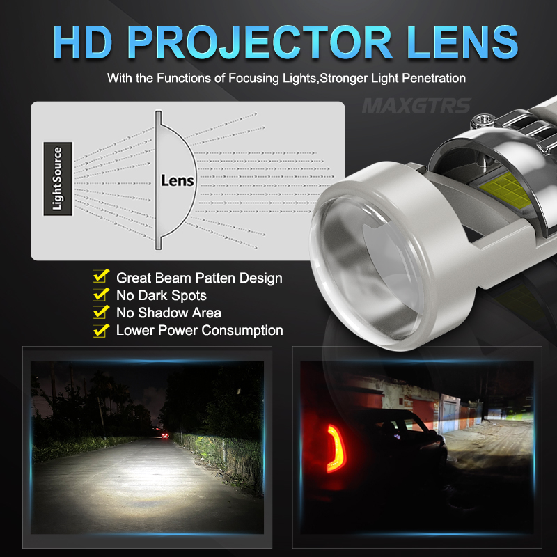 MAXGTRS 2x H4 Hi/Lo H7 Bi-Led Projector Lens H11 9005 HB3 9006 HB4 Car Headlight Bulb Canbus ...