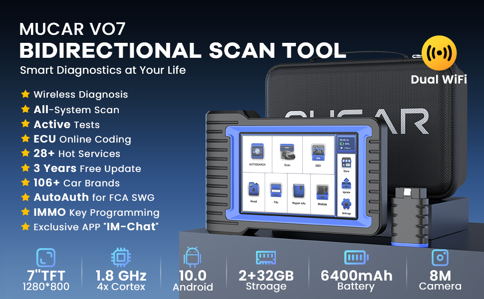 MUCAR VO7 Professional Car Diagnostic Tools All System Automotive Obd2 Scanner OBD Scanner Auto ...