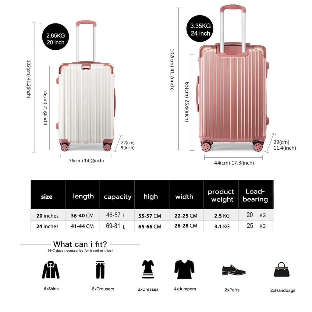 COD 20/24inch Scratch Resistant Luggage Travel Bag Lightweight Suitcase ...