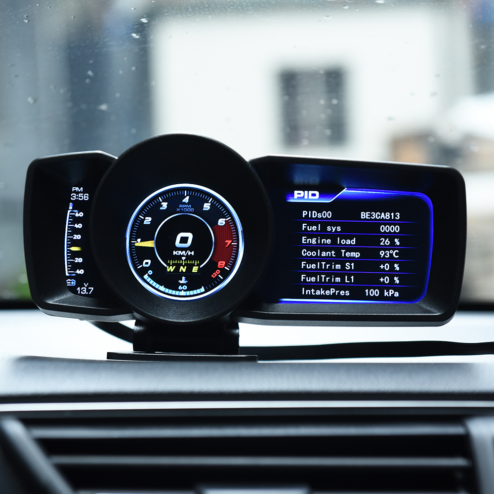 A600 Vehicle Universal Head-Up Display OBD2+GPS Dual System Digital Speedometer with 3 LCD ...