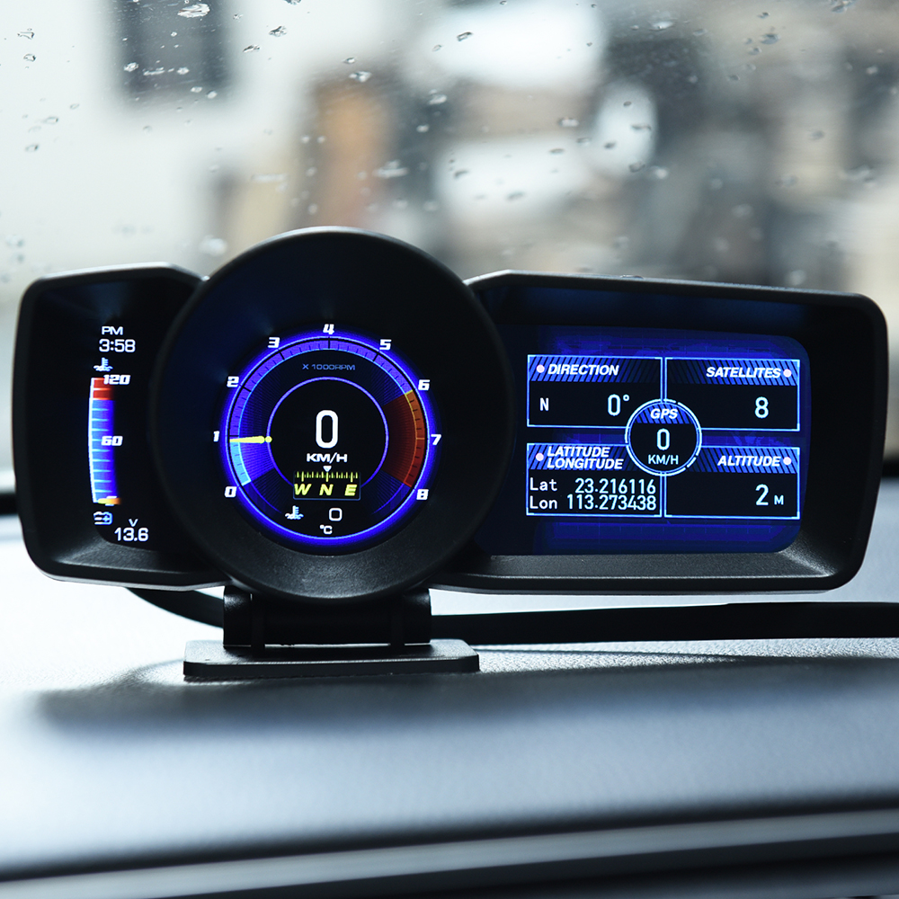 A600 Vehicle Universal Head-Up Display OBD2+GPS Dual System Digital Speedometer with 3 LCD ...