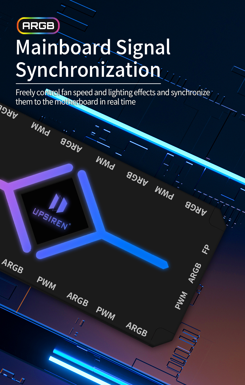UPSIREN U-H8 5V 3PIN ARGB＆4PIN PWM HUB Computer Case Fan Light Synchronous Bottom magnetic ...