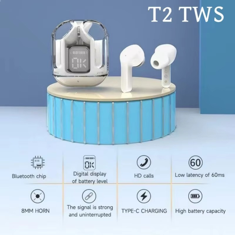 T2 Wireless Bluetooth Earbuds with Transparent ENC, LED Power Display ...