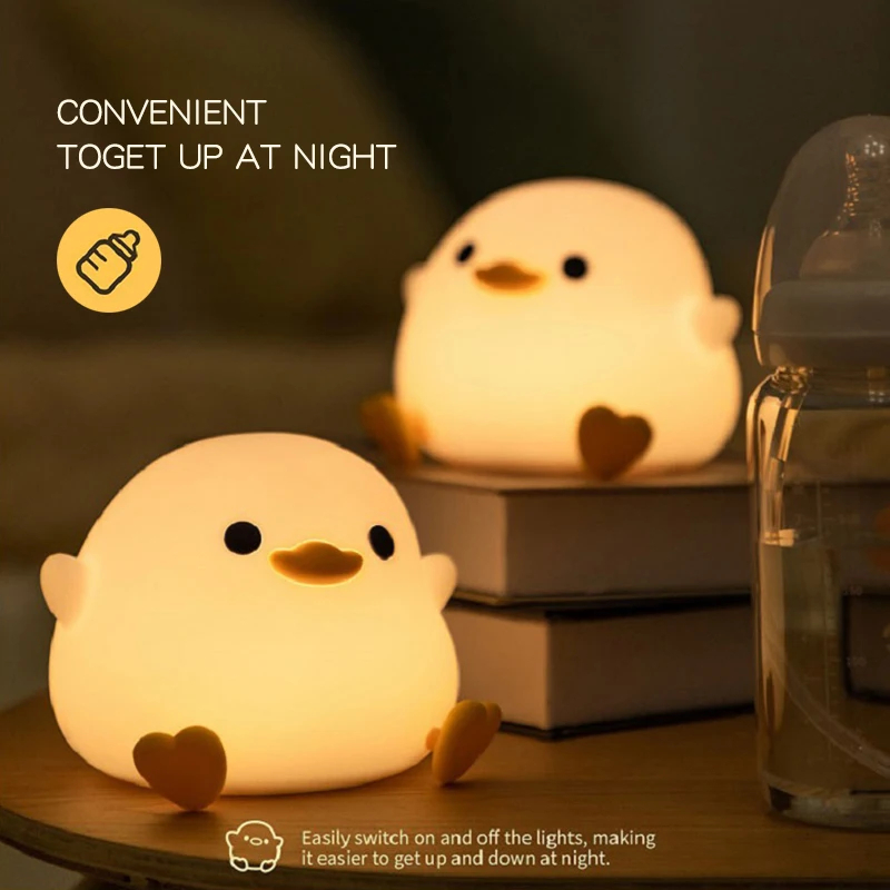 Children's Cute Duck Night Light Soft Silicone Sleep Light with USB ...
