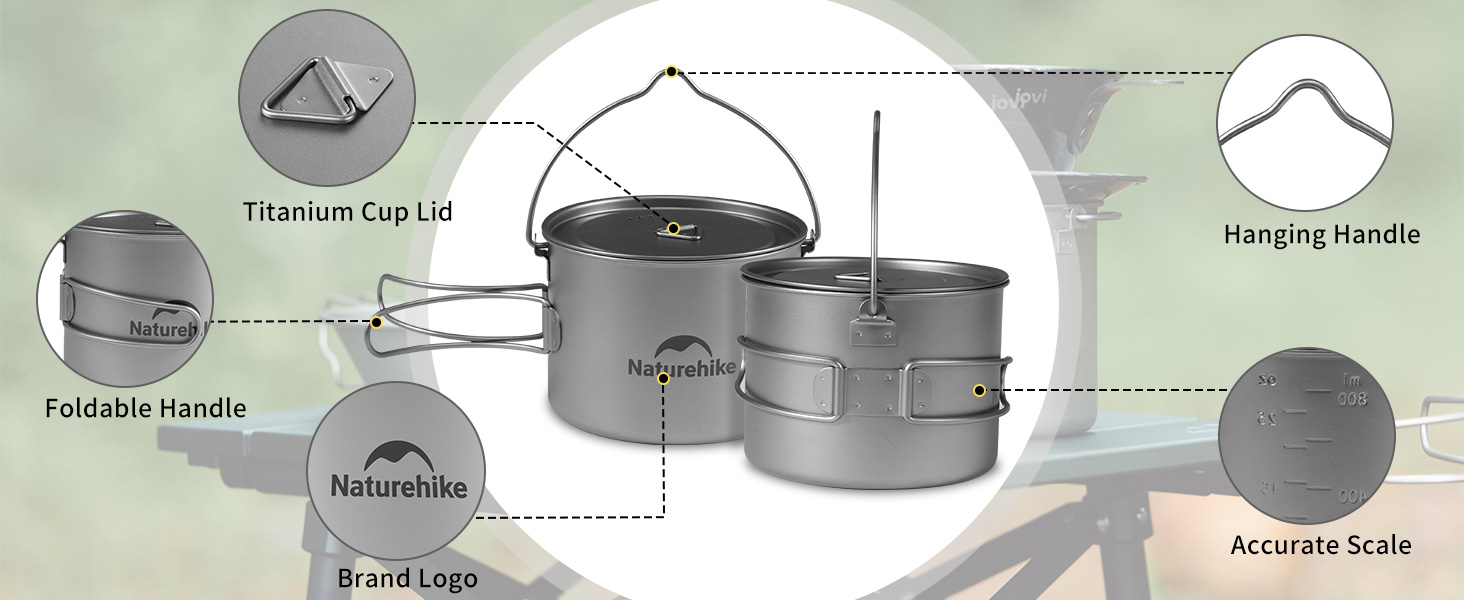 Naturehike Titanium Pot Ultralight Large Capacity Kitchen CupHanging ...