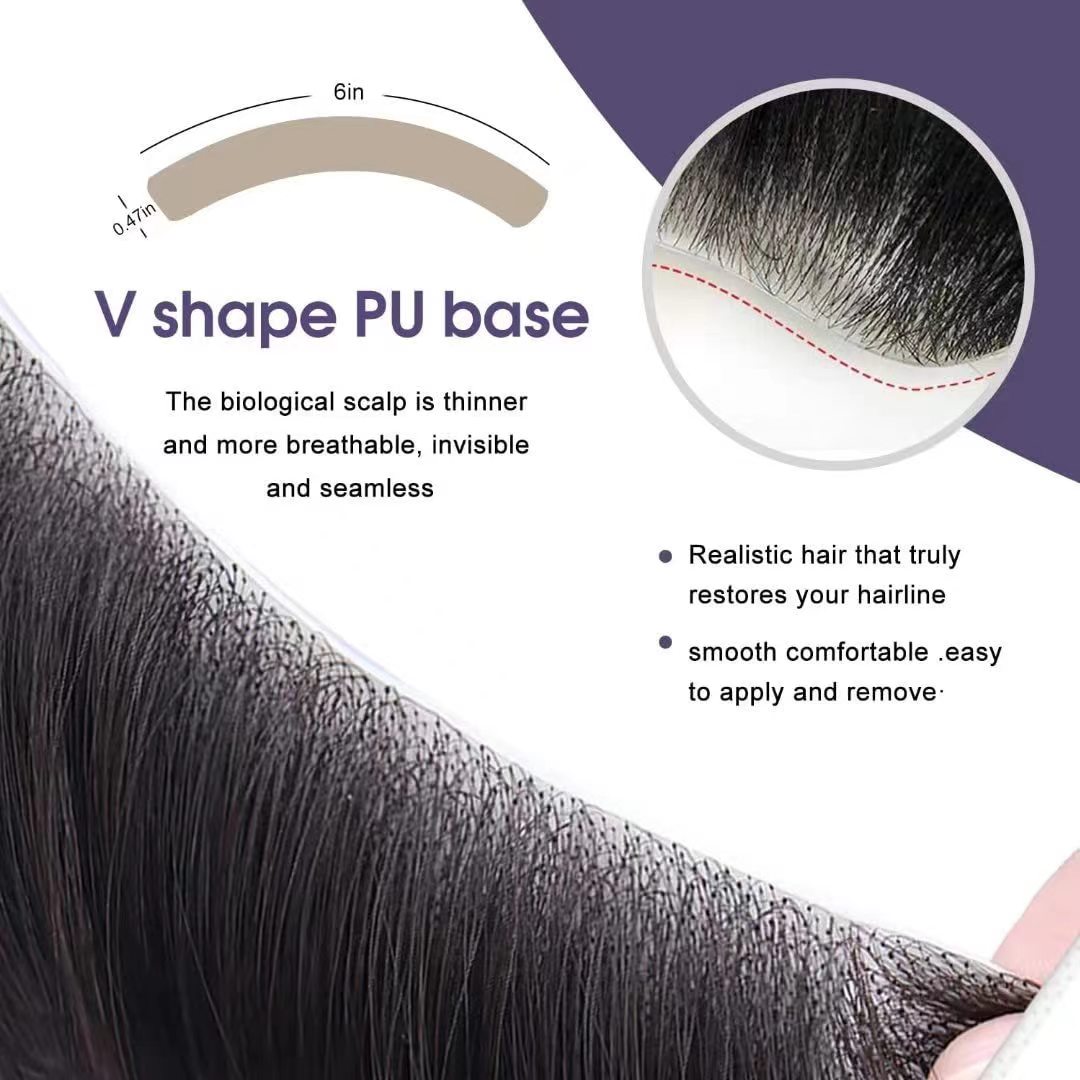 Hairline fake patch Men's and women's all-real hair wig piece Forehead ...