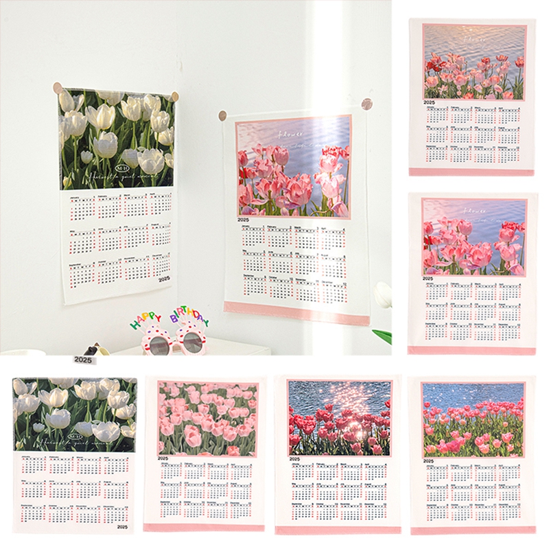 Tulip Pink Hanging Cloth 2025 New Year Calendar Home Decoration Hanging ...