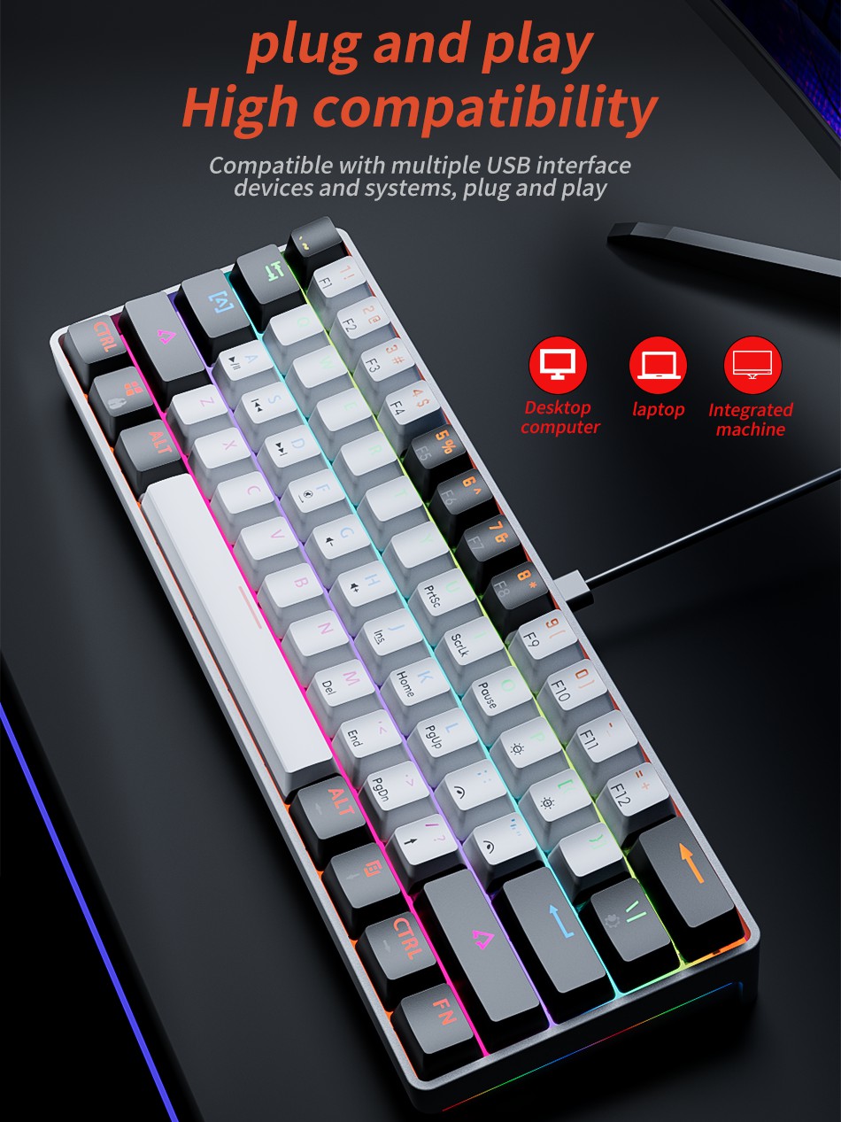 MUCAI MK61 USB Gaming Mechanical Keyboard Red Switch 61 Keys Wired ...