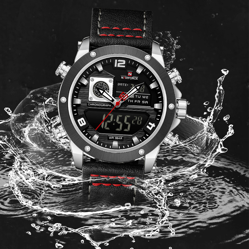 NAVIFORCE 9236 Men's Watch Military Sports Watch Leather Strap Quartz ...