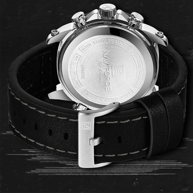 NAVIFORCE 9236 Men's Watch Military Sports Watch Leather Strap Quartz ...