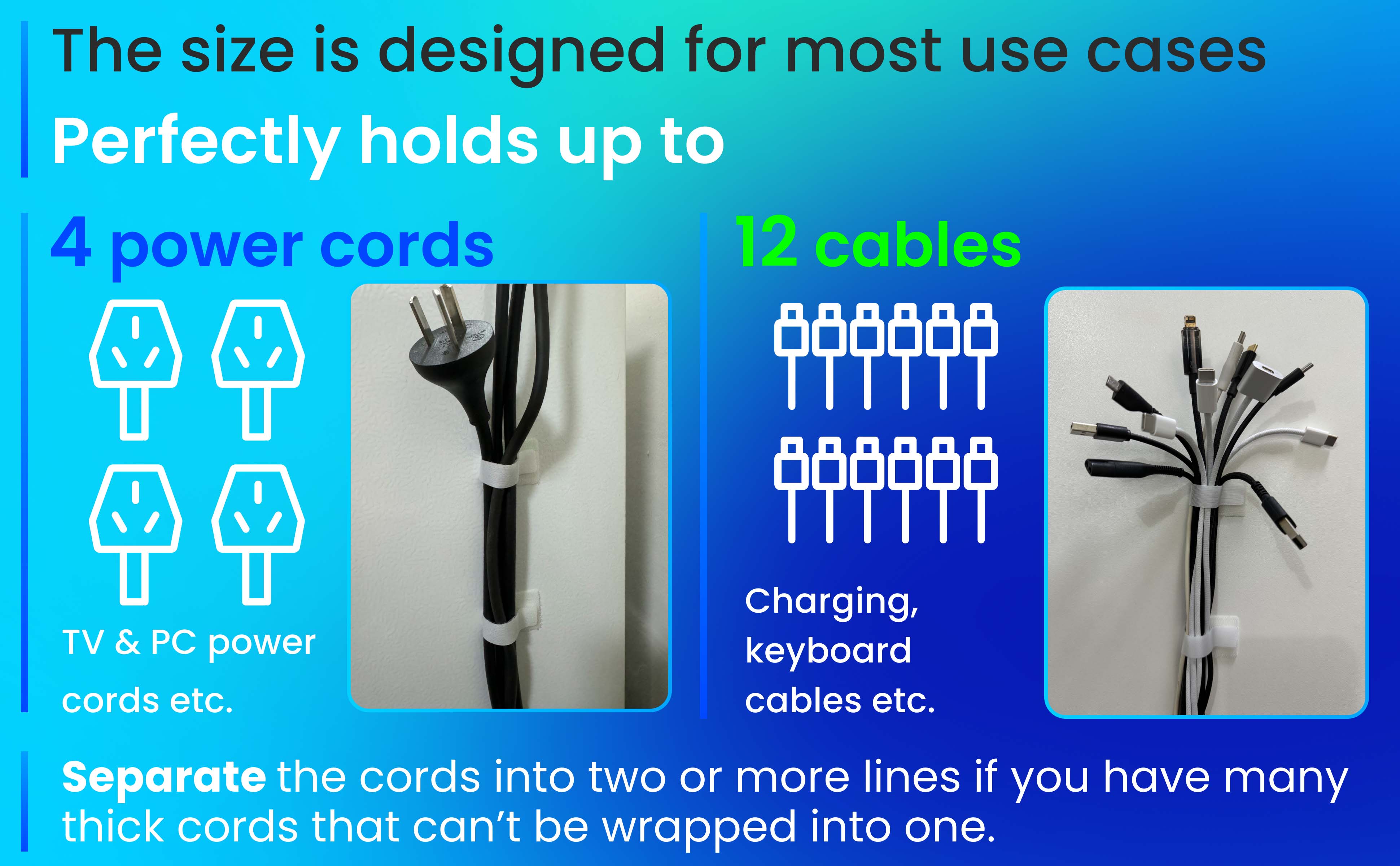 60 pcs Hook and Loop Cable Ties, Self Adhesive Hook and Loop Cable ...