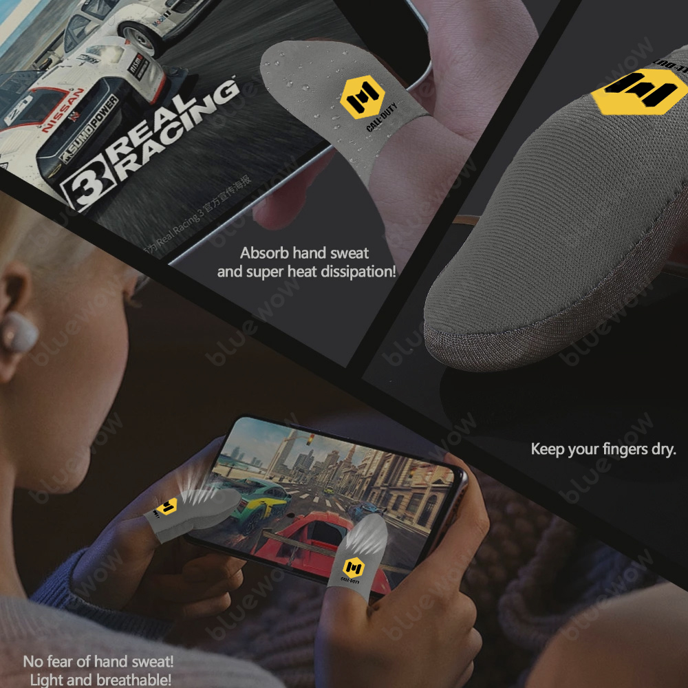 BlueWow Gaming Finger Sleeve Professional Game Gloves Silver Cloth For ...