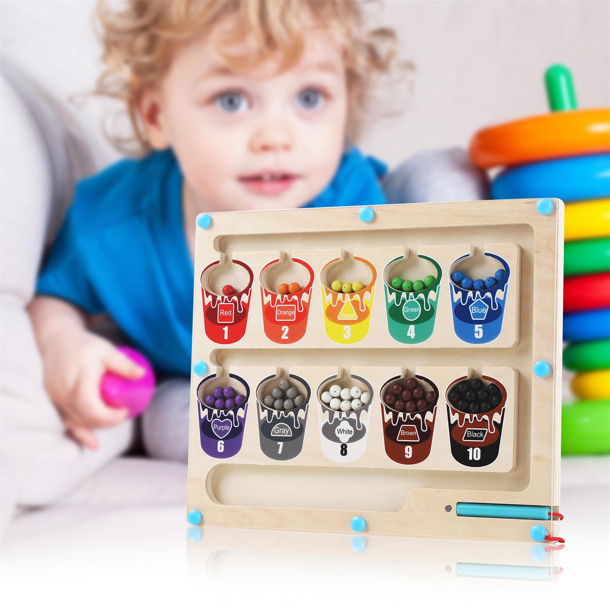 Magnetic Color and Number Maze Wooden Magnet Board Puzzle Counting ...