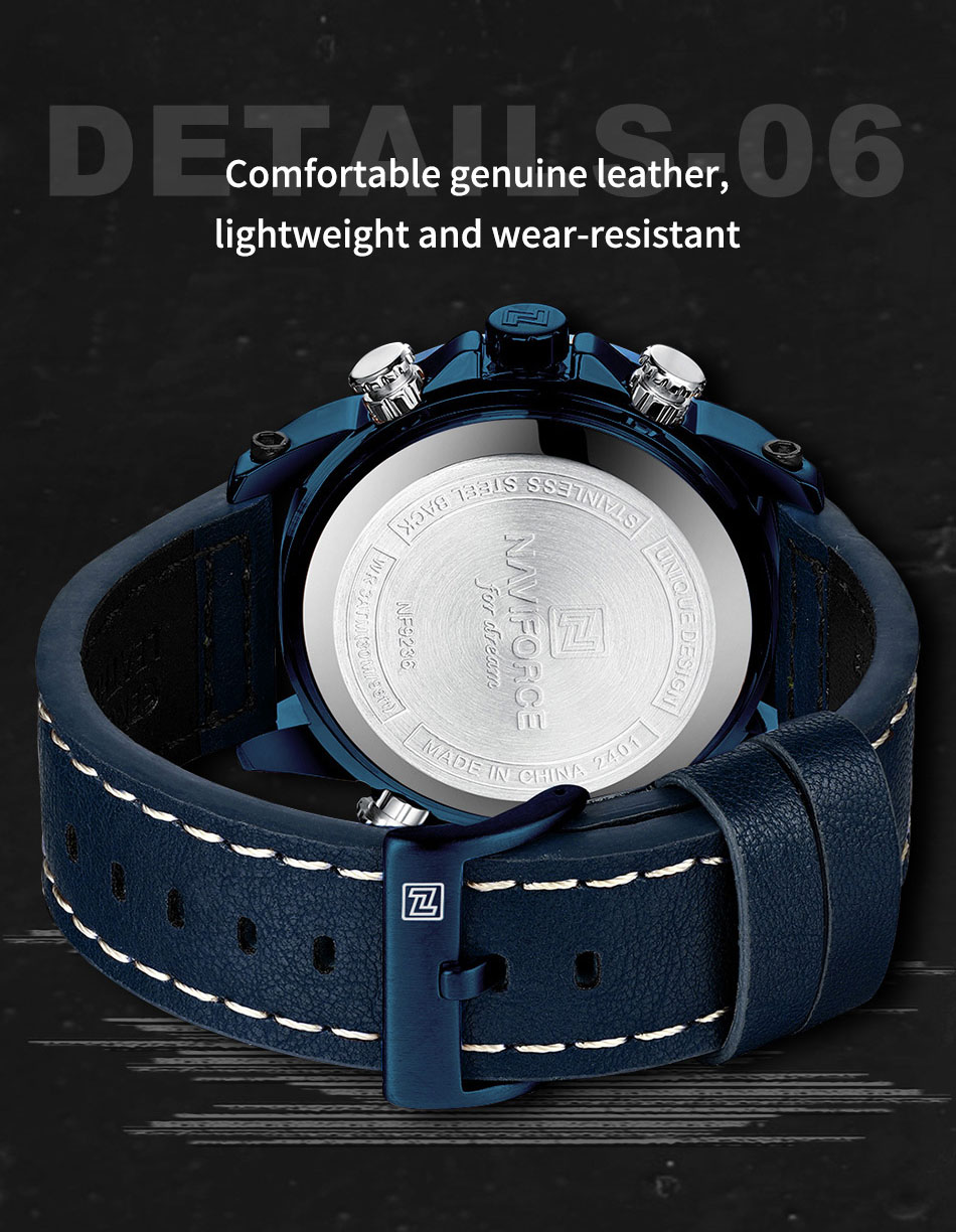 NAVIFORCE 9236 Dual Display Movement Simple Leather Strap Men's Watch ...