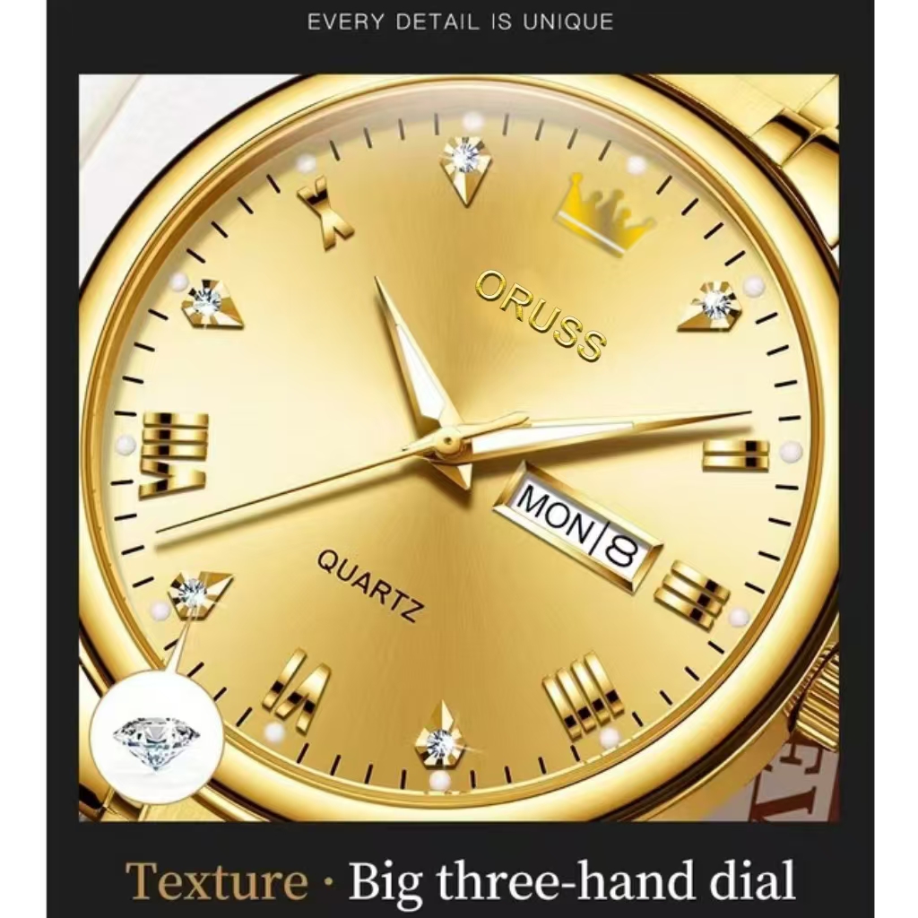 [Gift][With Box]ORUSS Original Women/Men Stainless Steel Dual Calendar ...