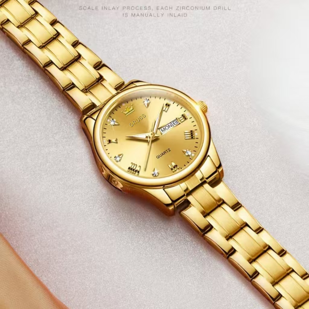 [Gift][With Box]ORUSS Original Women/Men Stainless Steel Dual Calendar ...