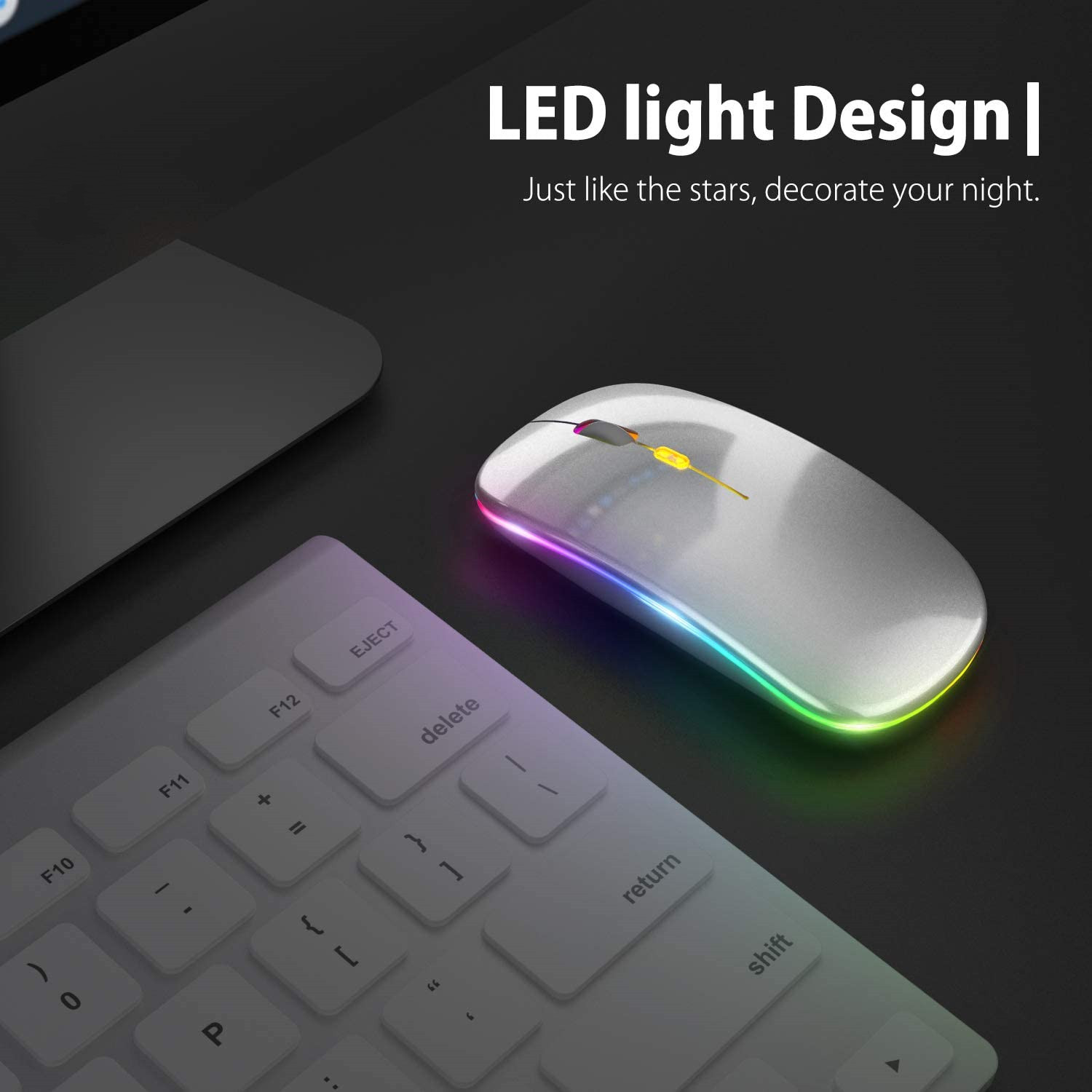Slim rechargeable wireless mouse, LED light, 2.4GHz Bluetooth 5.2 ...