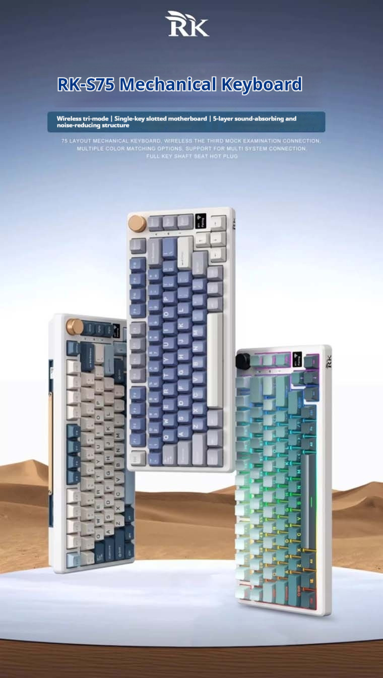 RK S75 customized wireless mechanical keyboard three mode full key hot ...