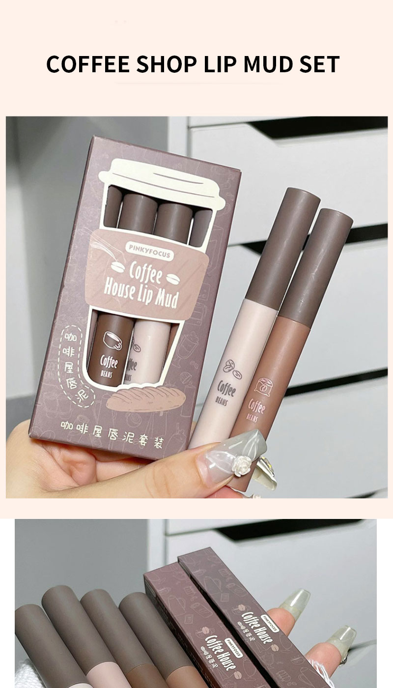 4pcs lip glaze set matte lip mud mist velvet long-lasting and not easy ...