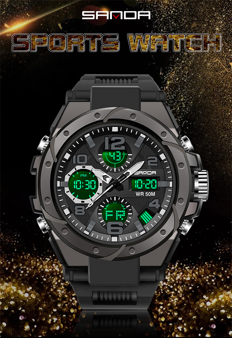 SANDA 6008/in stock Waterproof Men Watch Sports Luxury Quartz LED ...