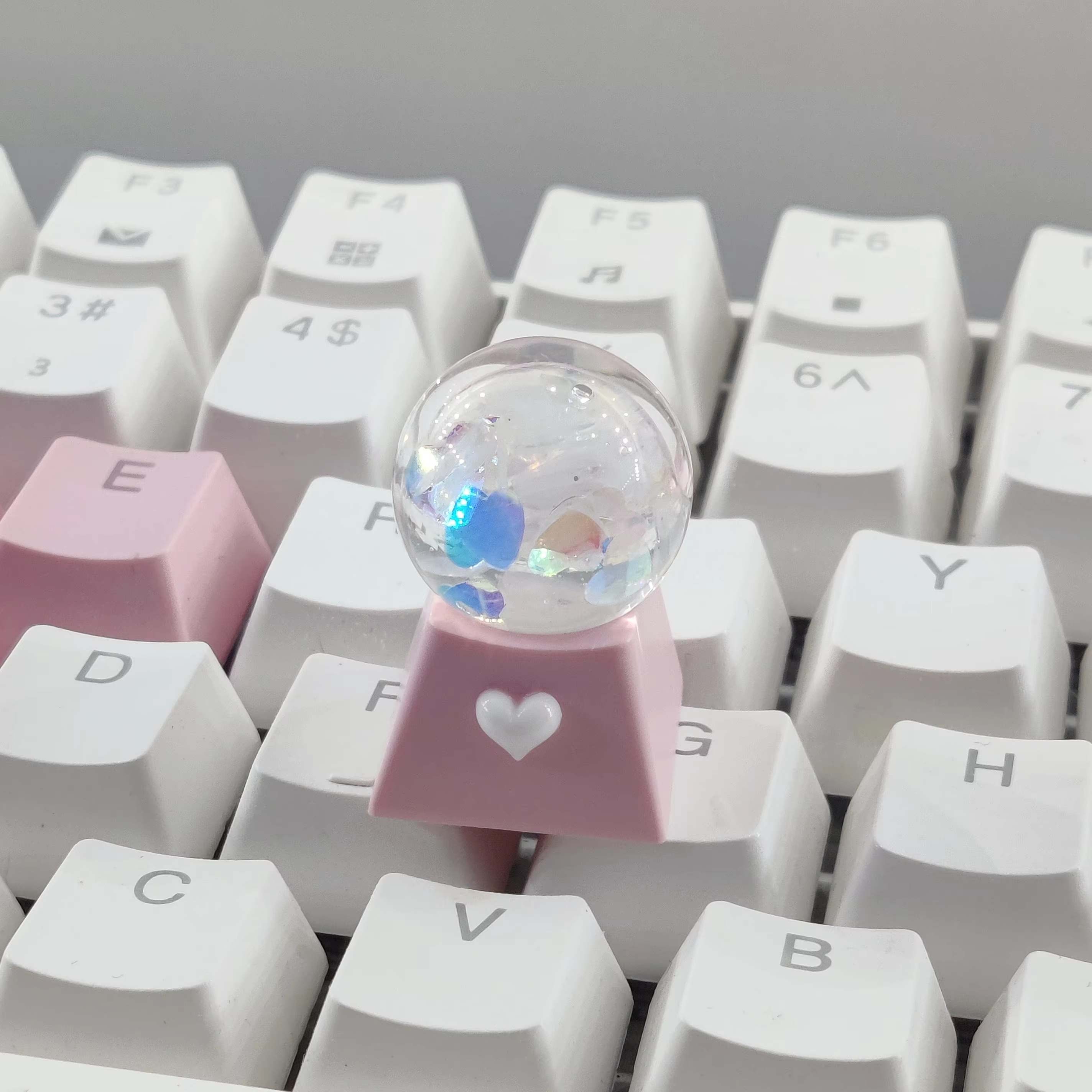 Mechanical Keyboard Keycap Cross Pink Heart-shaped Crystal Ball ...