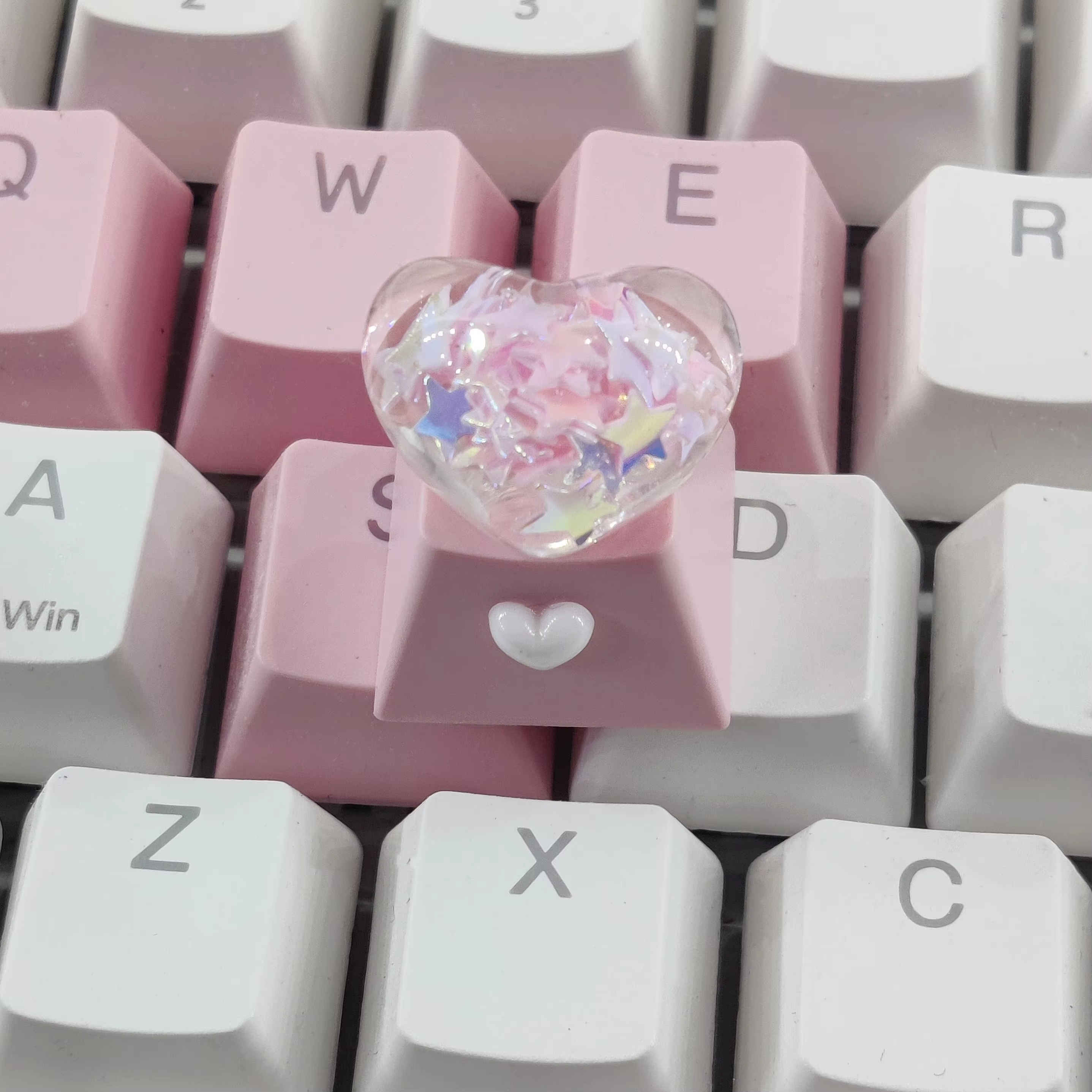 Mechanical Keyboard Keycap Cross Pink Heart-shaped Crystal Ball ...