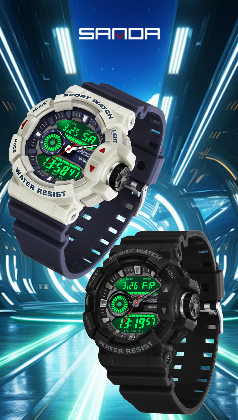 SANDA Dual Display Men Watches Waterproof Sports Watch Quartz ...