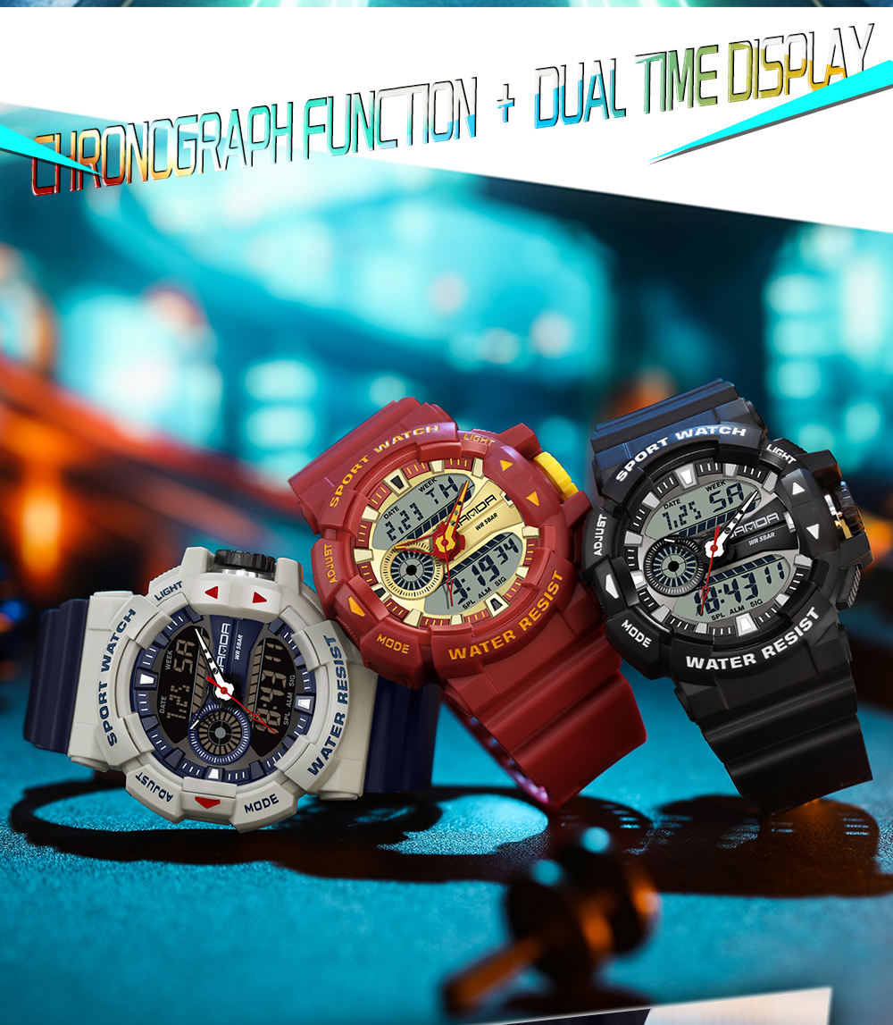 SANDA Dual Display Men Watches Waterproof Sports Watch Military Man ...