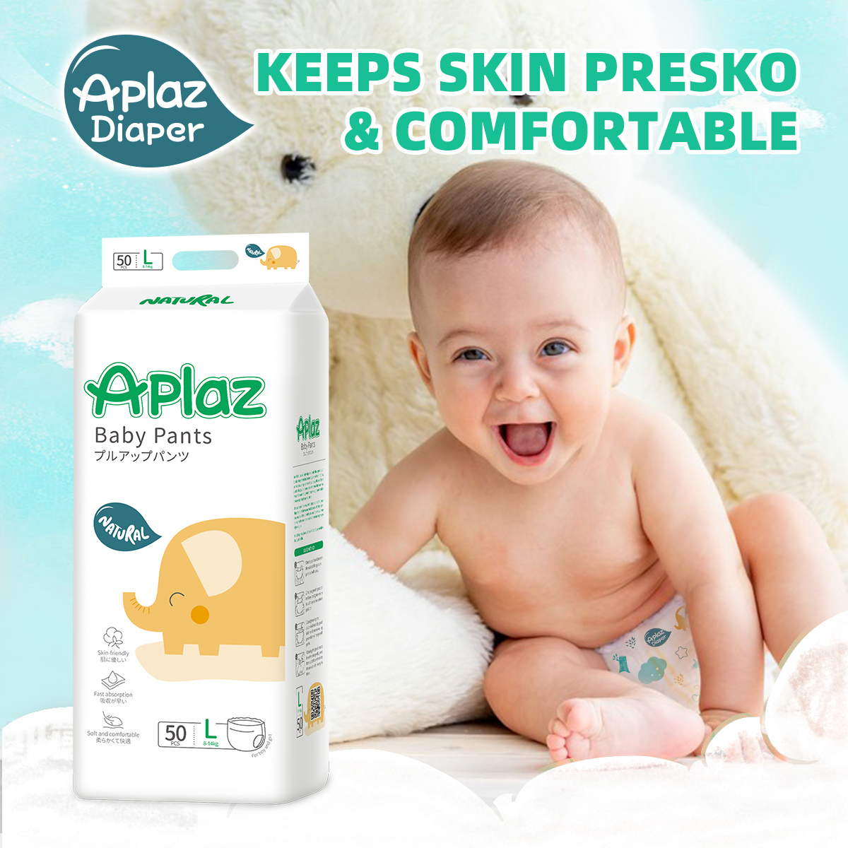 Aplaz Natural Diaper for Baby Taped Pants Newborn -XXXXL Pack of 1 50 ...