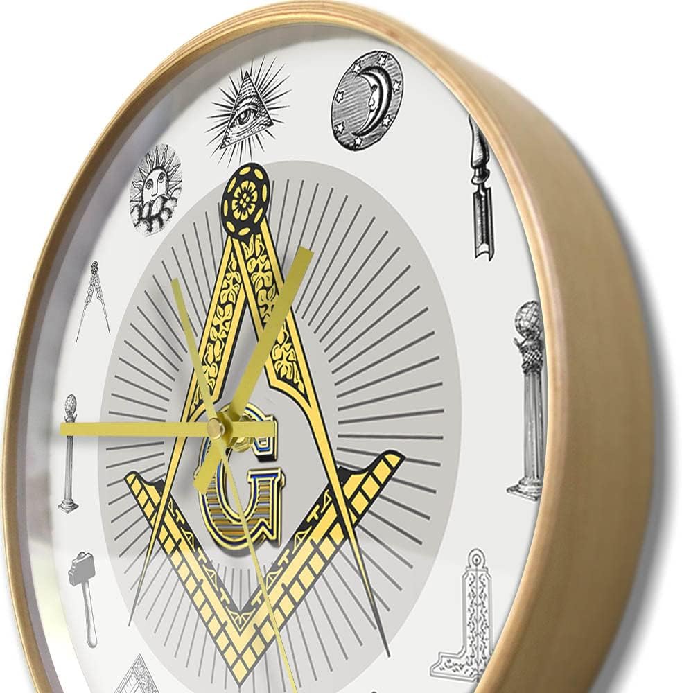 The Masonic Metal Frame Wall Clock, Freemason Fancy White Square ...