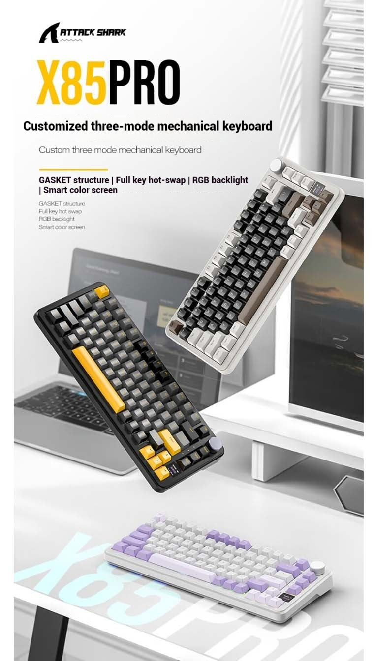 ATTACK SHARK X85 PRO Mechanical Keyboard Three-mode Wireless Bluetooth ...