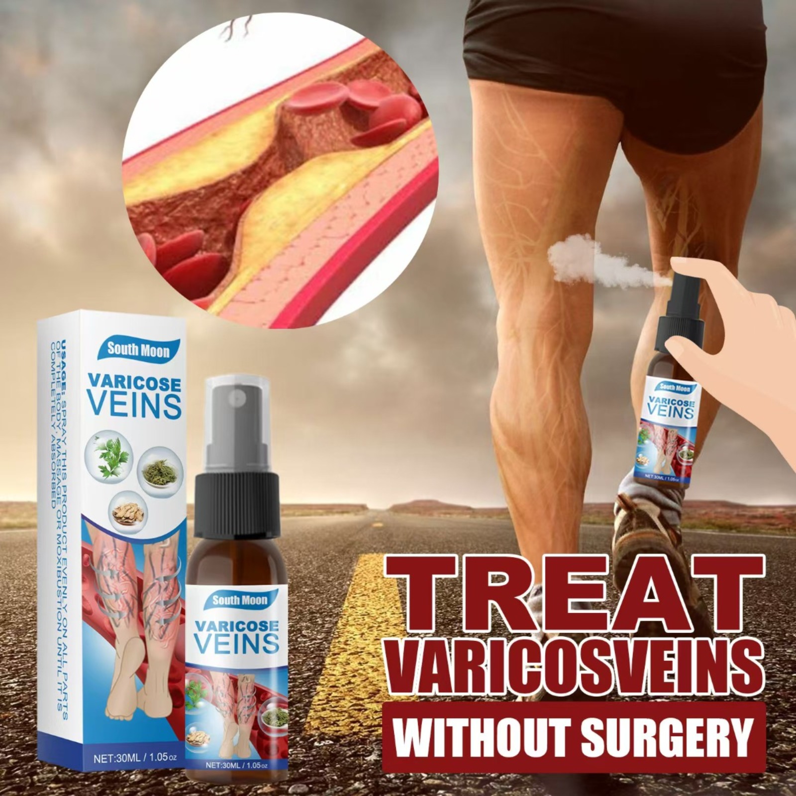 30ml Varicose Vein Spray Vena Massage Spray Smoothen Wrinkles Flatten ...