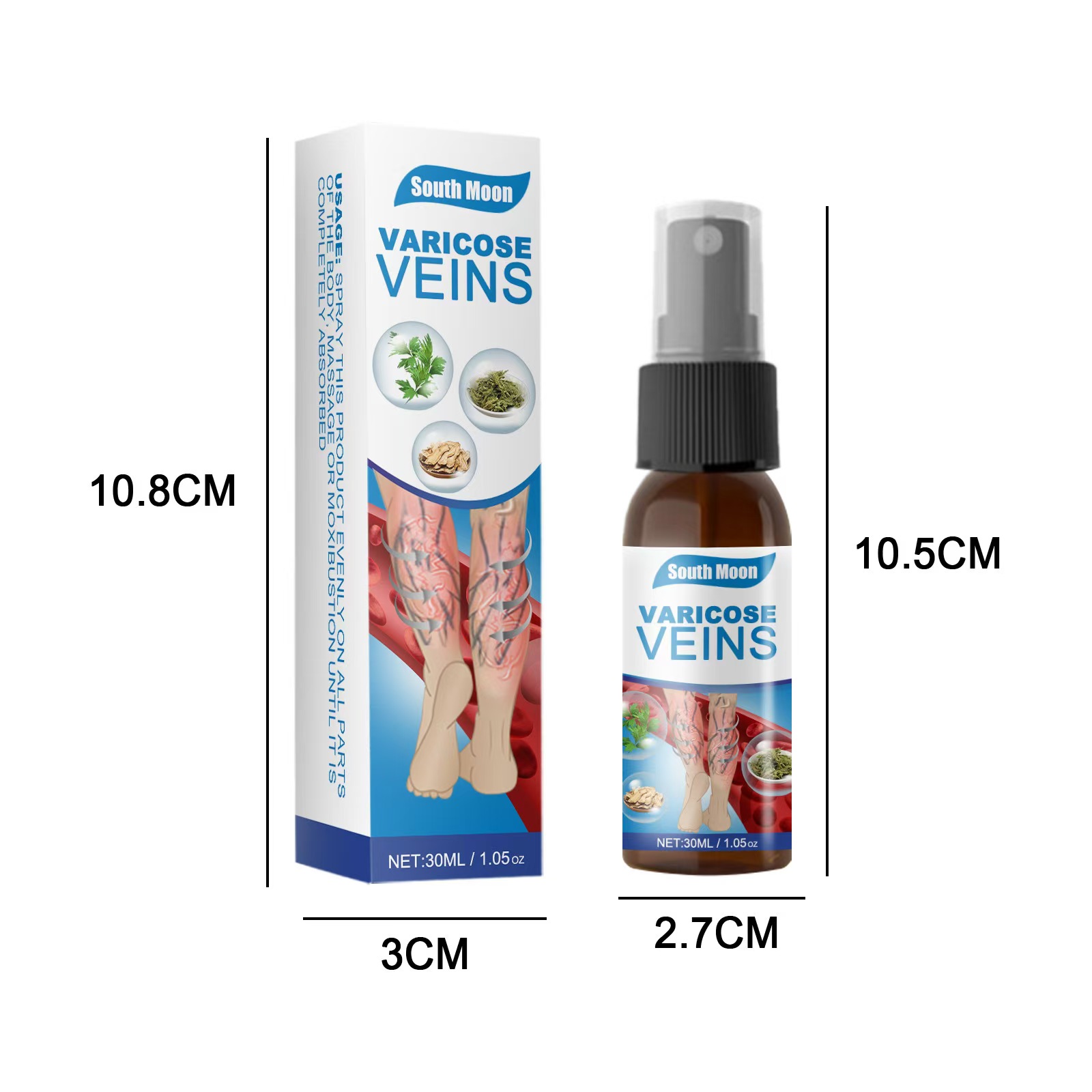 30ml Varicose Vein Spray Vena Massage Spray Smoothen Wrinkles Flatten ...